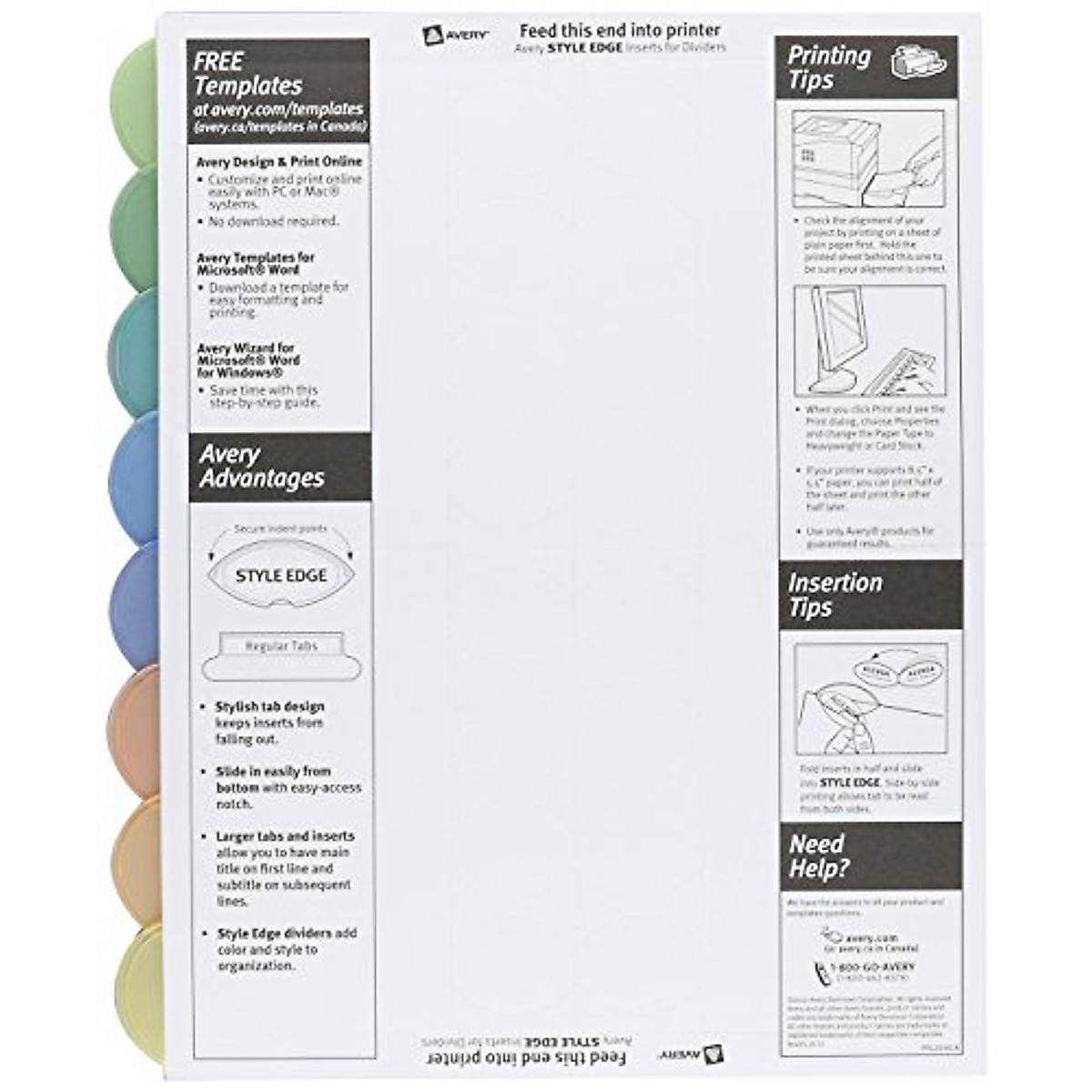 Avery 11201 Insertable Style Edge Tab Plastic Dividers, 8-Tab, Letter