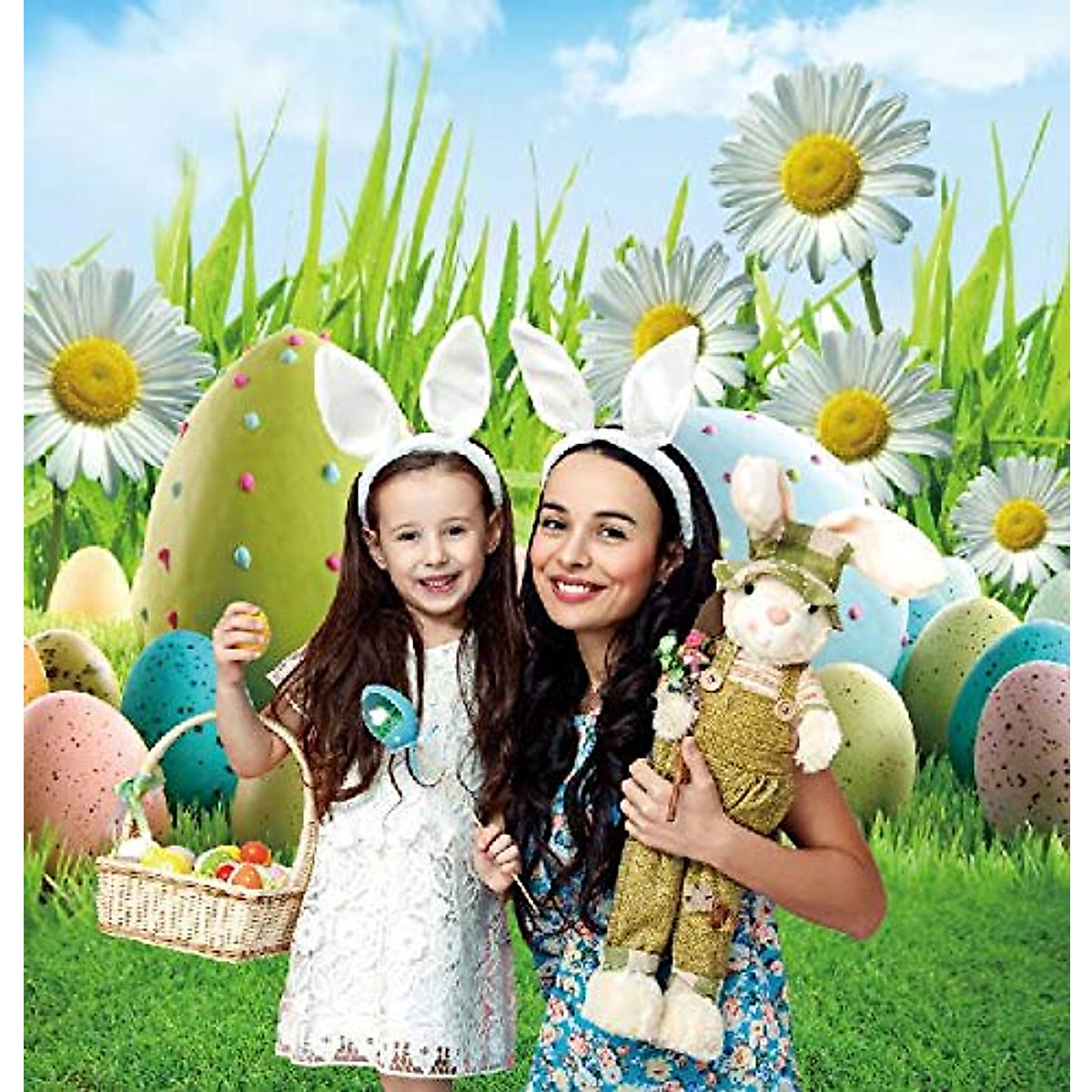 Allenjoy 5x7ft Spring Easter Backdrop Sunny Day Meadow Flowers Colorful Eggs Photography Background for Kids Children Newborn Baby Shower Birthday Party Decor Banner Portrait Photo Studio Booth Props