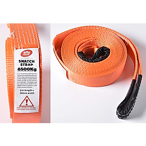 HiGear 2" X 30', 6.5 Ton 2 Inch X 30 Ft. Polyester Tow Strap Rope 2 Loops 14,000lb Towing Recovery 2x30 by Alfa Wheels (Orange, 2in 30ft 2x30)