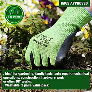 WORKPRO 2 Pairs Garden Gloves, Working Gloves with Eco Latex Palm Coated, Works Gloves with Touchscreen for Weeding, Digging, Raking and Pruning(L)