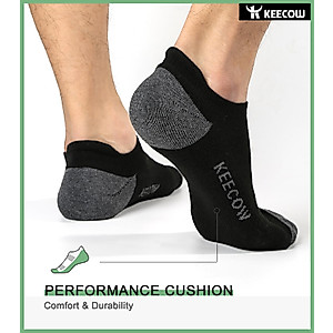 KEECOW Performance Comfort No Show Ankle Cushion Socks For Men & Women, Athletic, Tab, Short, Socks For Running, Walking, Outdoor (Large, Black (6 Pairs))