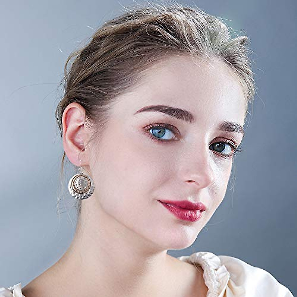 D.Rosse Handmade Ethnic Boho Retro Gold Matte Small Round Circle Dangle Drop Earrings Vintage Silver Hoop Hook Earrings for Women Statement Jewelry (Silver)