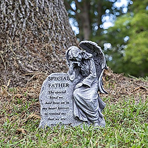 Besti Garden Memorial Stone Angel - Cold-Cast Ceramic Graveyard Remembrance Decoration - Outdoor Sculpture and Engraved Design with Special Father Quote - Sympathy Gift - 6-7/8"W x 3-1/4"D x 9-3/8"H