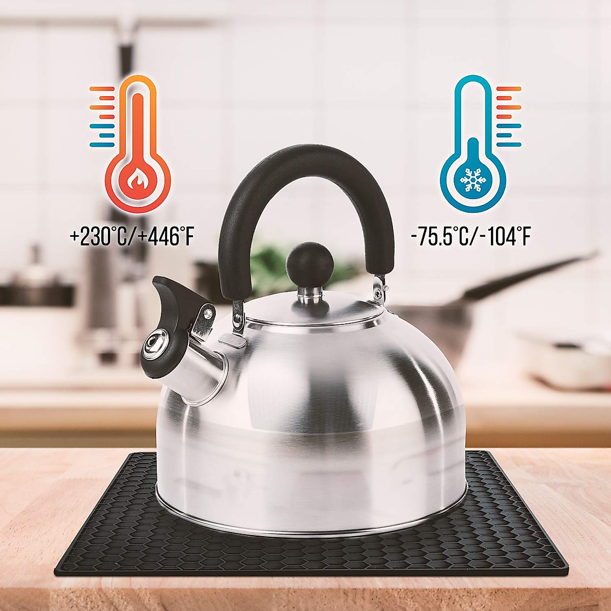 KITCHENATICS Trivets for Hot Dishes, Silicone Trivets for Hot Pots & Pans, Hot Pads for Kitchen, Pot Holders for Kitchen Heat Resistant Mats for Countertop, Silicone Trivet Mat Hot Plates, Black 4Pcs