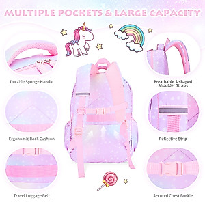 Backpacks for Girls, Kids Backpack School Bookbags with Insulated Lunch Box for School Elementary Girl, School Bag with Laptop Compartments, Galaxy Purple