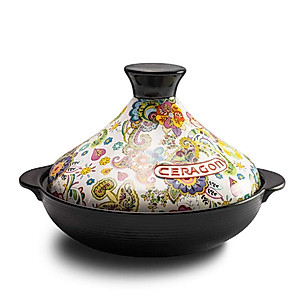 MYYINGBIN Flower Pattern Moroccan Tagine Pot Enameled Cast Iron Casserole Non Stick Saucepan Exotic Stew Pot with Lid, A, 2L