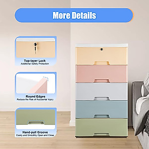 LUOSHALIYA 5-Drawer Storage Cabinet, Stackable Vertical Storage Tower with Key, Organizer Unit for Hallway Entryway, Storing Books, Office Supplies