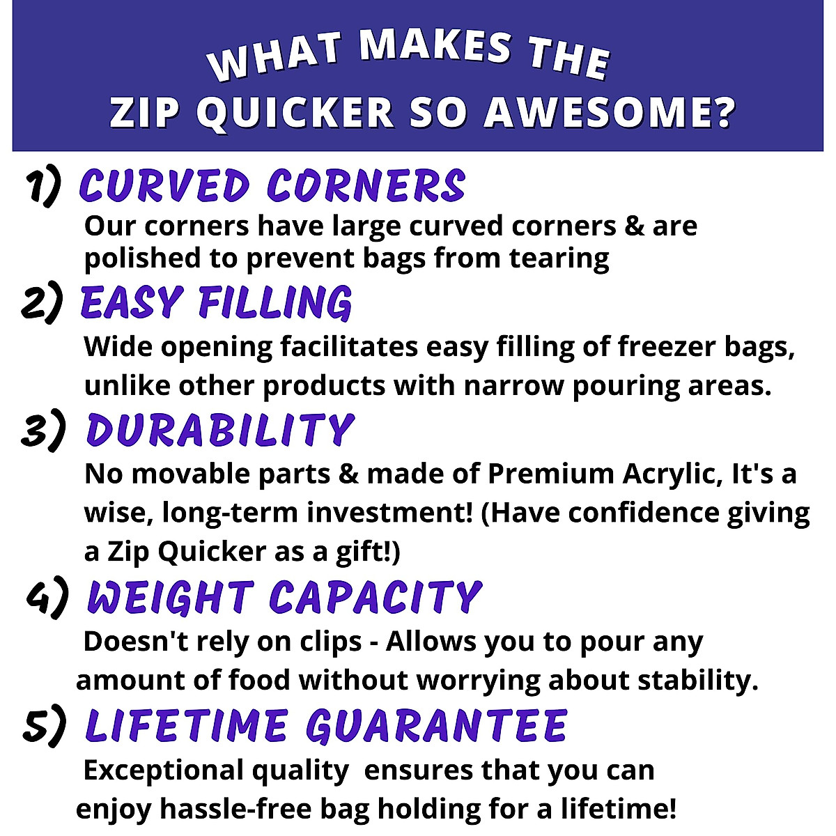 Zip Quicker Ziplock Bag Holder/Food Storage Bag Stand/Baggy Rack Holder/Hands-Free to Pour Leftovers/Filling Zip Lock Freezer Bag Stand/Bag Prep/Comes with both Gallon & Quart Sizes