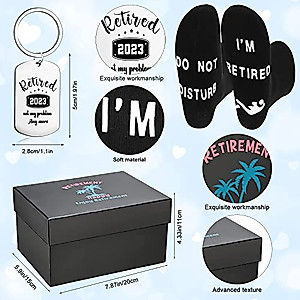 Sieral 5 Pcs Retirement Gift set for Men Funny Retired Presents Include Insulated Tumbler Baseball Cap Full Length Lounge Socks Keychain with Gift Box for Coworkers, Retired People, Dad (Tree Style)
