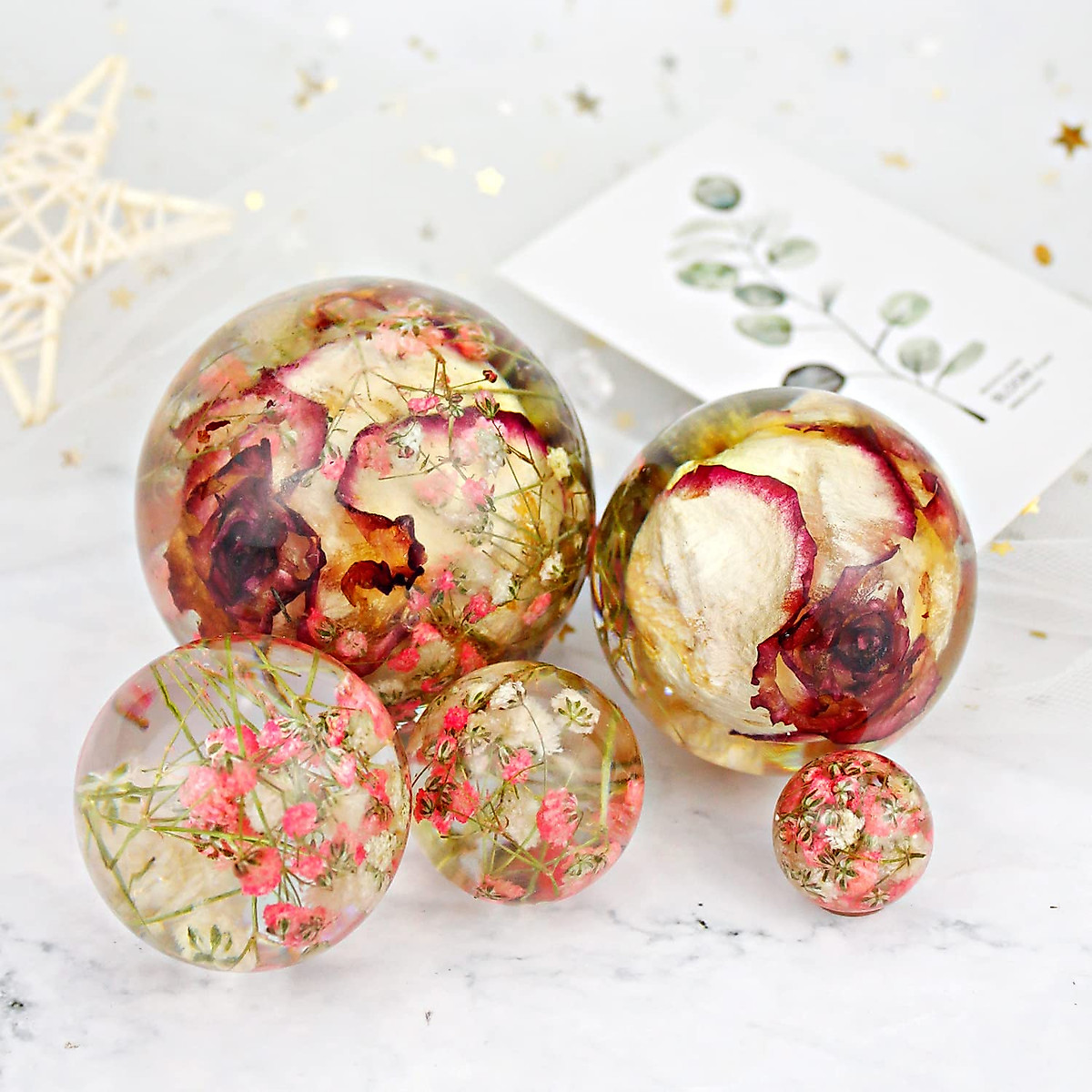 RESINWORLD Set of 4", 3", 2.5", 2", 1.7", 1.3", 0.9" Clear Silicone Sphere Molds, Large 3D Seamless Sphere Silicone Molds for Resin Casting, Round Ball Orbs Epoxy Resin Mold for Jewelry, Soap, Candle