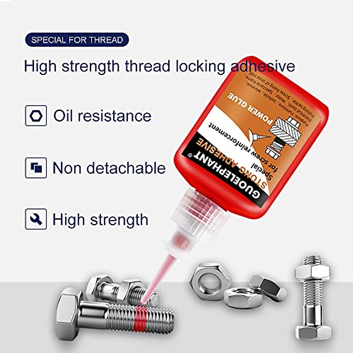 Guoelephant 15ML Red Threadlocker Universal Metal Glue High Strength Anaerobic Curing Sealant Heavy Duty Screw Glue Repair.