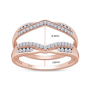 SAVEARTH DIAMONDS 1/3 ct t.w Round Cut Lab Created Moissanite Diamond Wedding Band Enhancer Guard Double Chevron Ring In 14K Rose Gold Over Sterling Silver (D Color,VVS1 Clarity 0.33 Cttw)-7