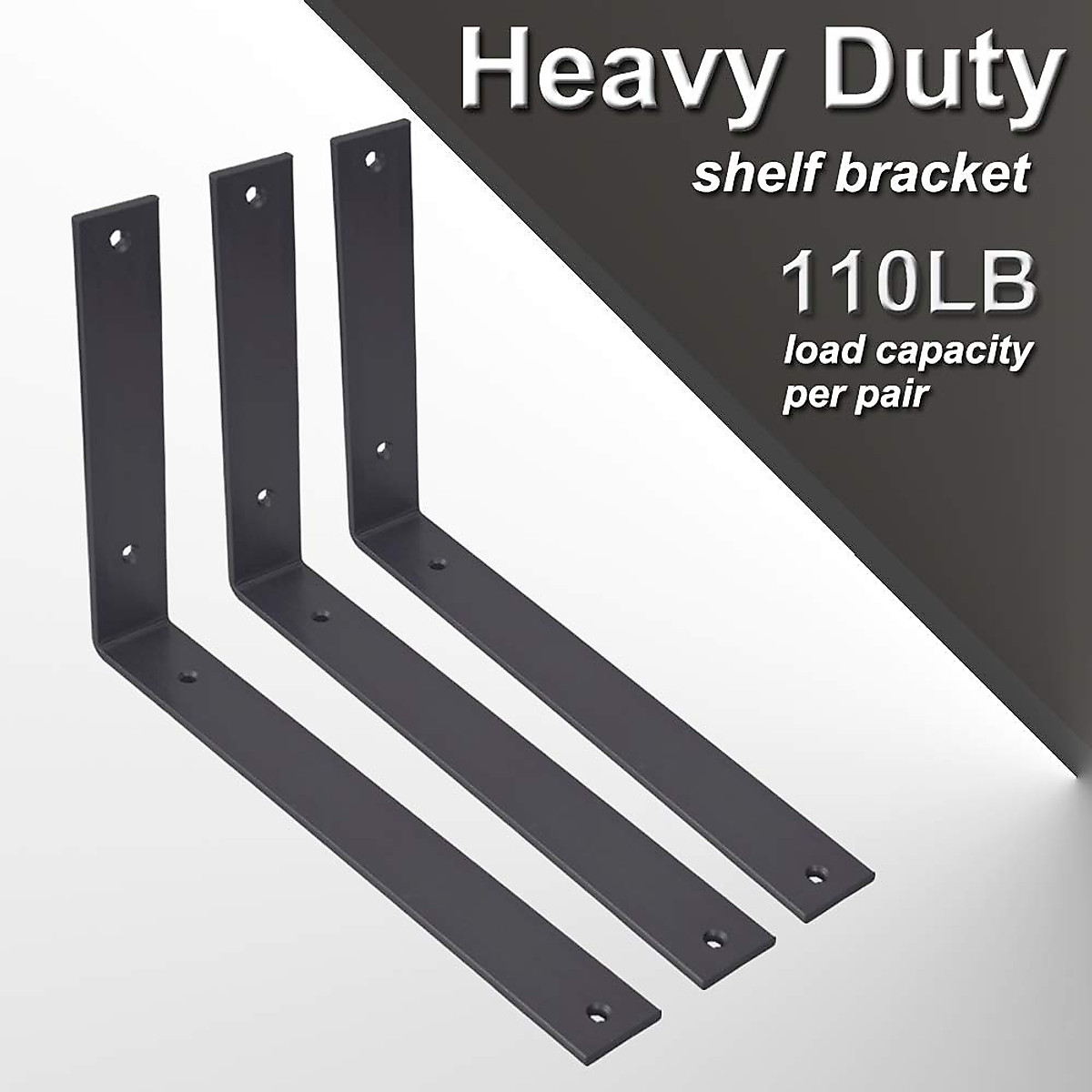 Shelf Brackets L Bracket 12 Inch 4PCS Heavy Duty Black Shelf Bracket Iron Metal Wall Bracket for DIY Open Shelving Rustic Bracket