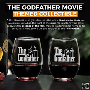 The Godfather Etched Stemless Wine Glass - Officially Licensed, Premium Quality, Handcrafted Glassware, 15oz. - Perfect Collectible Gift for Movie Enthusiasts, Birthdays & Special Occasions
