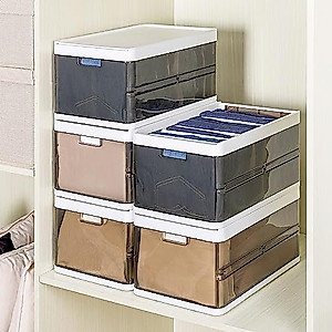Homde Wardrobe Clothes Organizer for Jeans, 3 Pack Stackable Foldable Closet Drawer Organizer Storage Box Bin for Sweater, Bra, Underwear, T-shirts, Socks, with Cover and Handle, Plastic