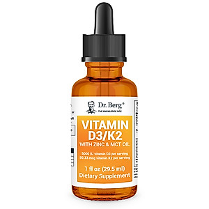 Dr. Berg Liquid Vitamin D3 & K2 Supplement - For Bone, Teeth, Mood & Immune Health - Vitamin D3 & K2 Drops for Adults - 1 fl oz