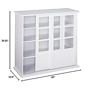 Kings Brand Furniture Holmes White Wood Curio Cabinet with Glass Sliding Doors