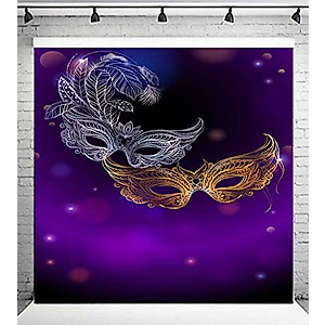 PHMOJEN Gold and Silver Mask Backdrop Prom 2022 Masquerade Violet Photo Backdrop for Graduation Prom Party Decor, Polyester 6x6ft Dress-up Party School Dance Backdrop Photo Studio Props BJLSPH1426