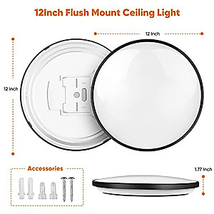 VSATEN Flush Mount Ceiling Light Fixture, 12 inch 24W Round LED Ceiling Light Fixtures Remote Control for Bedroom Kitchen Dinning Room Hallway Light