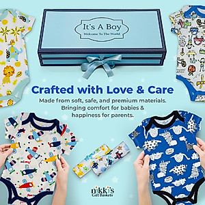 Unique Cupcake Baby Boy Gift Set | Baby Boy Newborn Essentials | Baby Clothes for Boys | Newborn Boy Outfits for Expecting Moms and Gender Reveals | Baby Layette Set - Blue | Nikki's Gift Baskets