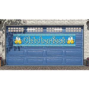 Nepnuser Oktoberfest Fence Banner for German October Fest Themed Party Decoration Blue Bavarian Flag Check Hanging Banners for Beer Party Supply