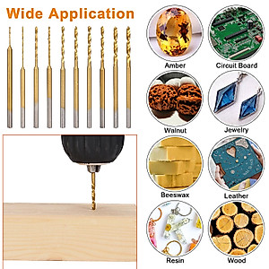 Uolor Mini Twist Drill Bit Set, 10Pcs Micro Engraving Drill Bits, 0.6mm-2.2mm, HSS 2.35mm Shank Titanium Coated Tiny Drill Bit Hole Drilling Tool for DIY Resin, Jewelry, Amber, Circuit Board, Walnut
