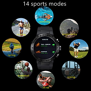 MOKCF 1.32 Inch High End Smart Watch for iPhone Android Military Fitness Sport Watches with Blood Pressure Heart Rate Monitor Sleep Tracker for Men (Black)