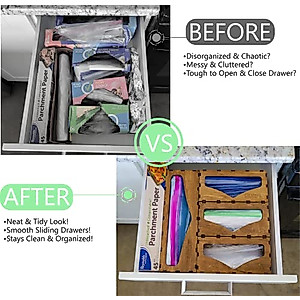 Bozactory Factory Plastic Bag Organizer and Dispenser for Kitchen Drawer, Adhesive sandwich bag organizer Compatible With Ziploc, Solimo, Hefty, Glad, Great Value, and More. (Dark Walnut)