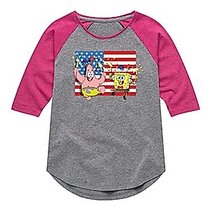 HYBRID APPAREL - Spongebob Squarepants - Patrick Sparkers Flag - Toddler & Youth Girls Raglan Tee - Size 3T