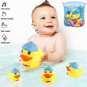 Bath Duck Toys 4Pcs Family Rubber Ducky Float&Squeak Baby Toddlers Preschool Bathtub Shower Toy (Yellow)