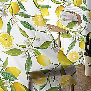AMZRicher Lemon Sheer Curtains 72 Inch Length 2 Panels Set, Summer Garden Fruit Lemon Slice and Leaves Semi Transparent Voile Rod Pocket Curtains for Living Dining Room Bedroom Drapes