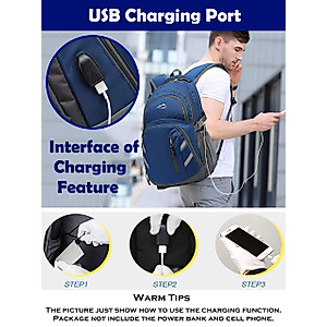 ProEtrade Backpack Bookbag for College Laptop Travel,Fit Laptop Up to 15.6 inch with USB Charging Port Multi Compartment Anti theft, Gift for Women Men (Blue)