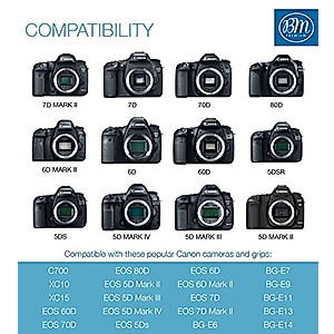 BM 2-Pack of LP-E6N Batteries and Dual Battery Charger for Canon EOS R, EOS R5, EOS 90D, EOS 60D, EOS 70D, EOS 80D, EOS 5D II, 5D III, 5D IV, EOS 6D, EOS 6D II, EOS 7D, EOS 7D II, XC10, XC15 Cameras