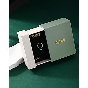 COCHARM 14k Solid Gold Hoop Belly Button Rings for Women 16g Tiny Blue Opal Dangling Belly Button Hoop 14K Real Gold Hoop Belly Piercing Hoop Navel Rings