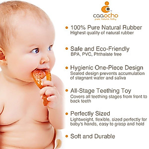 CaaOcho Pure Natural Rubber Teething Baby Toy, One-Piece Hygienic Design Teether for Babies, BPA Free, Covers All Teething Stages, All Natural, Textured for Sensory Play, Teething Toy for Molars
