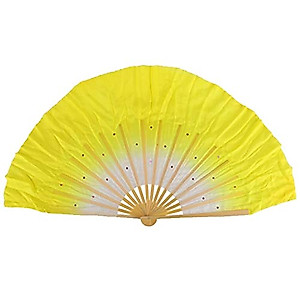 PHONME Decorative Folding Fans Red Dance Shoes 1 Foot 2 Silk Fan Dance Silk Fan Yangko Dance Fan Ethnic Dance Practice Fan Elegant Hand Fans Vintage style (Color : Yellow)