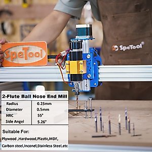 SpeTool Tapered Ball Nose End Mill 1/4" X 3" with 0.5mm Tip Diameter(0.25mm Radius) Ball Nose 5.26Deg Router Bit for CNC Machine Engraving Carving Bits H-Si Coated