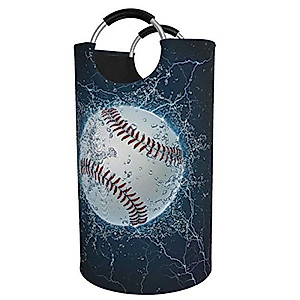 Dujiea 82l X-Large Laundry Basket Tall, Baseball Collapsible Laundry Hampers with Aluminium Handles Big Clothes Basket Kids Laundry Bin Round Storage Basket for Dorm Room