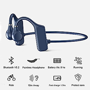 KAULUEDER Open Ear Air Conduction Bluetooth Headphone,V5.2 onfiguration Built-in Microphone Wireless Conduction Headphones,with Up to 8 Hours Playtime for Sports/Work/Leisure/Outdoors(Blue)