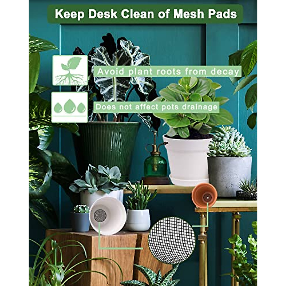 Mesh Pad for Flower Pots - 150 Pack 2 x 2 inch Bonsai Pot Bottom Grid Mat Mesh, Plant Drainage Mesh Screen with Hot Melt Edge, Round Plant Hole Screens Keep Soil from Flowing Away