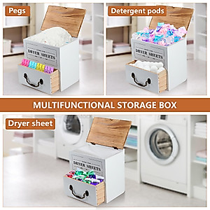 CXCVENY Dryer Sheet Container for Laundry Room Organization, Dryer Sheet Holder with Drawer and Lid, Wood Dryer Sheet Dispenser Container for Dryer Sheets, Laundry Pods, Dryer Balls