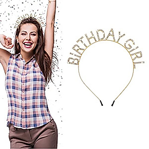 Sibba 1 PC Crown Happy Birthday Tiaras Princess Queen Decorations Party Accessories Rhinestone Headband Hairband Pin Headwear Headpiece Prom Photograph Women Girl