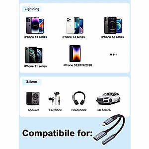 2-IN-1 iPhone Headphone and Charger Adapter, Lightning to 3.5mm AUX Audio Jack and Charger iphone Earphone Headset Splitter Compatible with iPhone 14/13/12/11 Pro Max/Pro/Plus/Mini/XR/XS/7/8 Plus-MFI