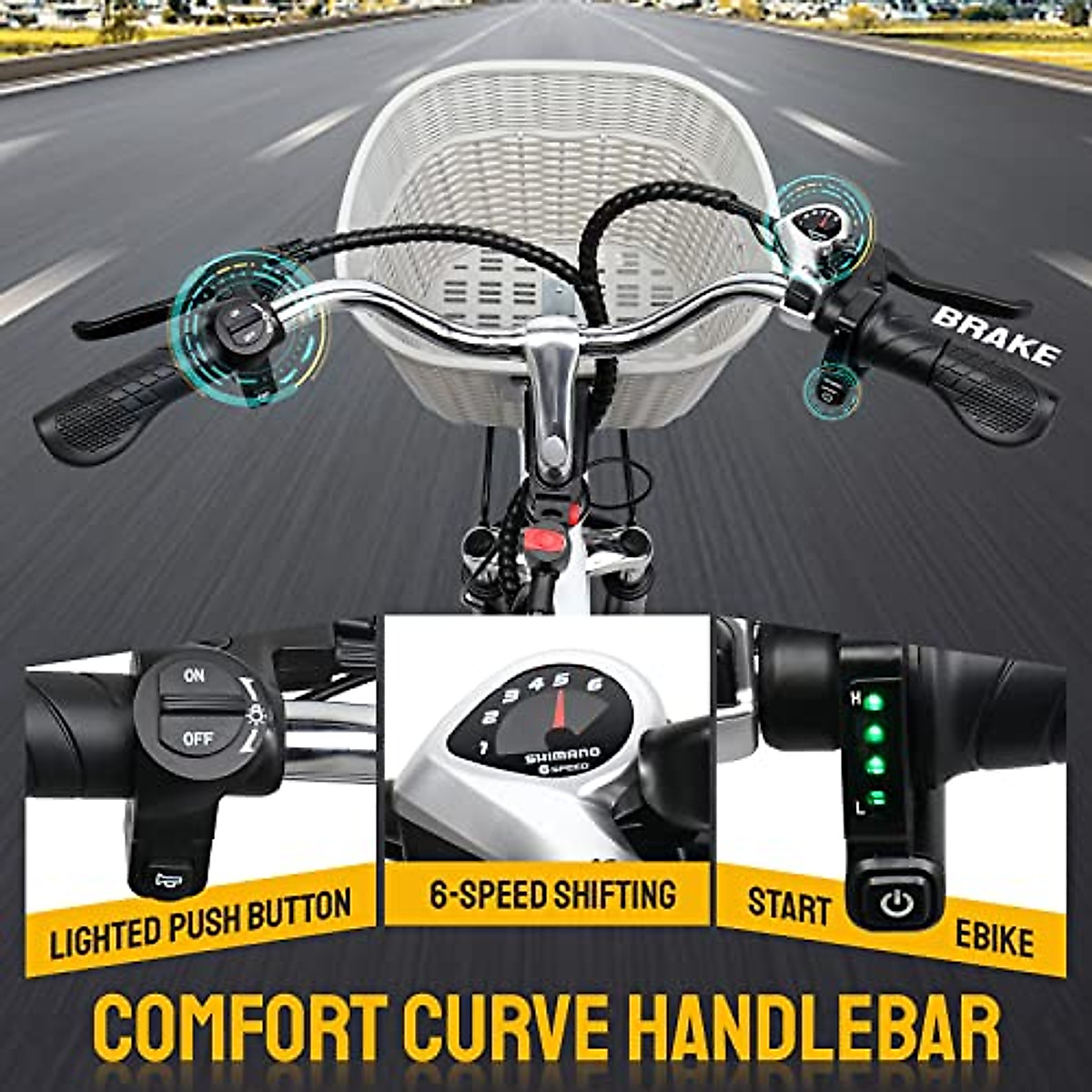 PEXMOR Electric Bike for Adults, 350W (Peak 500W) City Commuter Ebike w/36V 12.5AH Removable Battery, 26" Cruiser Electric Bicycle 6-Speed | Dual Shock Absorber, Complies to UL2849