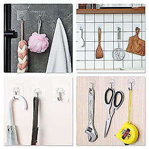 Adhesive Wall Hooks,20 Pieces Waterproof Oilproof Bathroom and Kitchen Heavy Duty Adhesive Hooks, Transparent Practical Wall Hook Coat Hooks, Ceiling Hooks for Hanging Plants 33 Pounds (Max)
