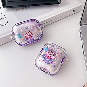 Mibonny Cute AirPods Cases Cover Japan Cartoon Anime Design Clear Glitter Liquid Quciksand Hard Shell Protective Case for AirPods 2&1 Case