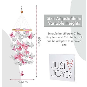 Just Joyer Baby Mobile for Crib Girl–Handmade with 45 Butterflies–Unique Toys Nursery Decor–Premium Felt Material with Wood Frame–Includes Butterfly Garland