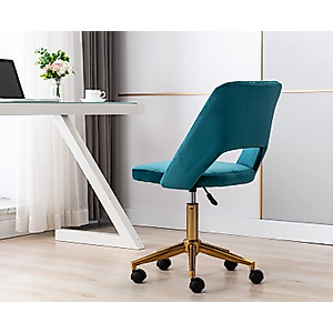 ZHENGHAO Modern Armless Desk Chair Vanity Stool for Teen Girls, Hollow Back Task Chair Study Chair Sewing Chair with Gold Base for Home OfficeBedroomLiving Room (Green)