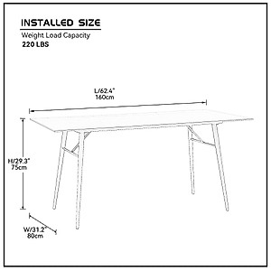 LKKRO 63'' Dining Table Small Space Kitchen Table Porcelain Desk Top White