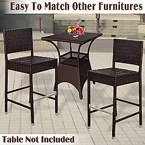 Strong Camel Dark Coffee Wicker Barstool Indoor Outdoor Patio Furniture All Weather Bar Stool-2 pcs